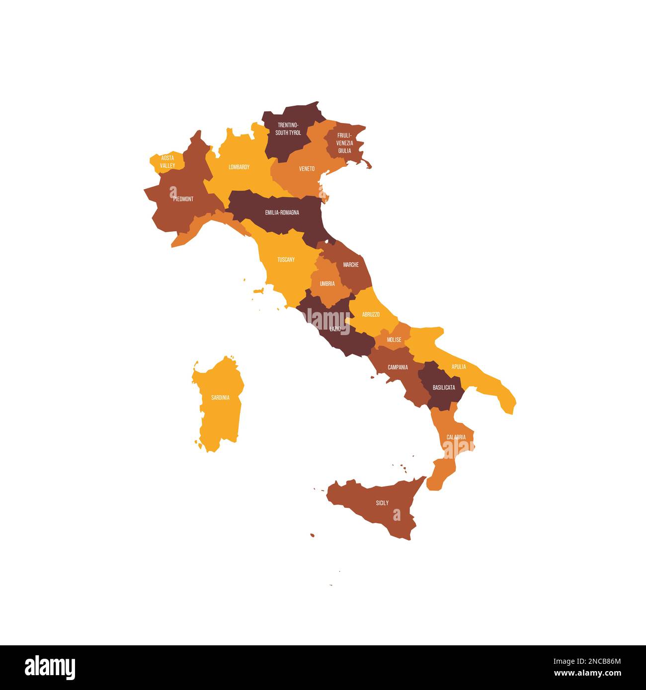 Italy political map of administrative divisions - regions. Flat vector ...