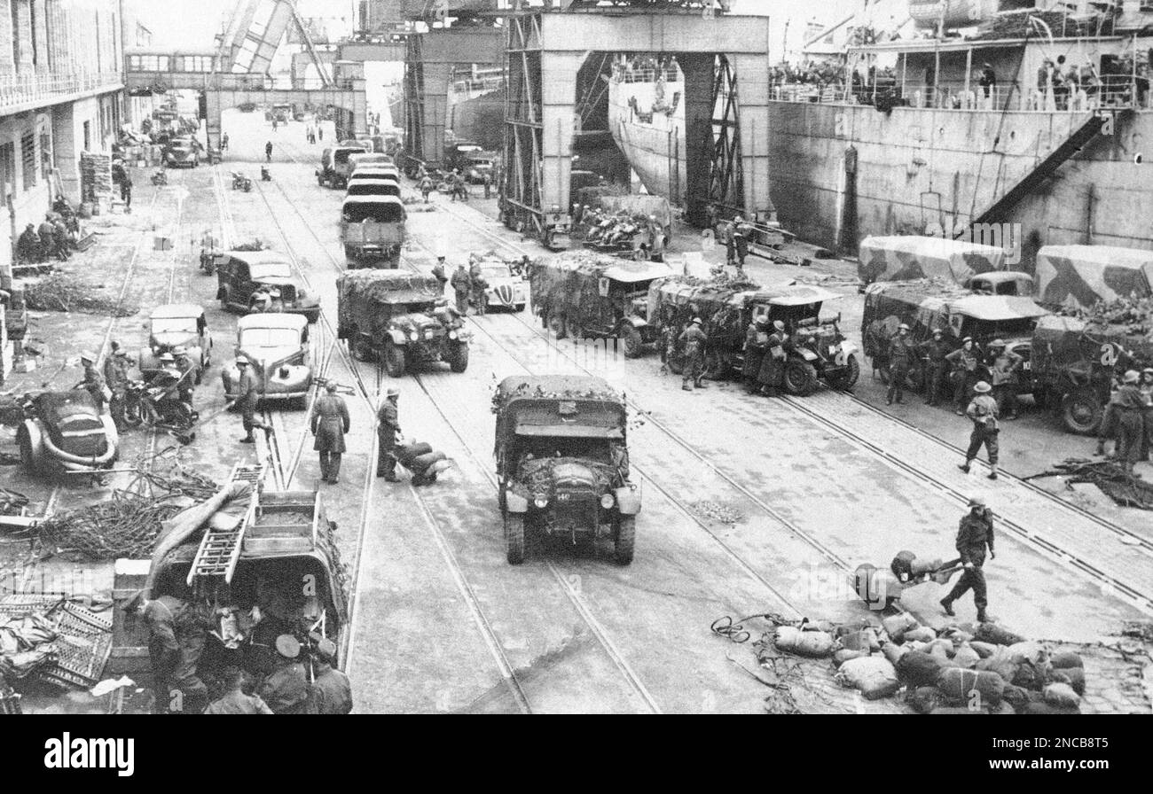 The last British troops leaving France at the quayside at Cherbourg on ...