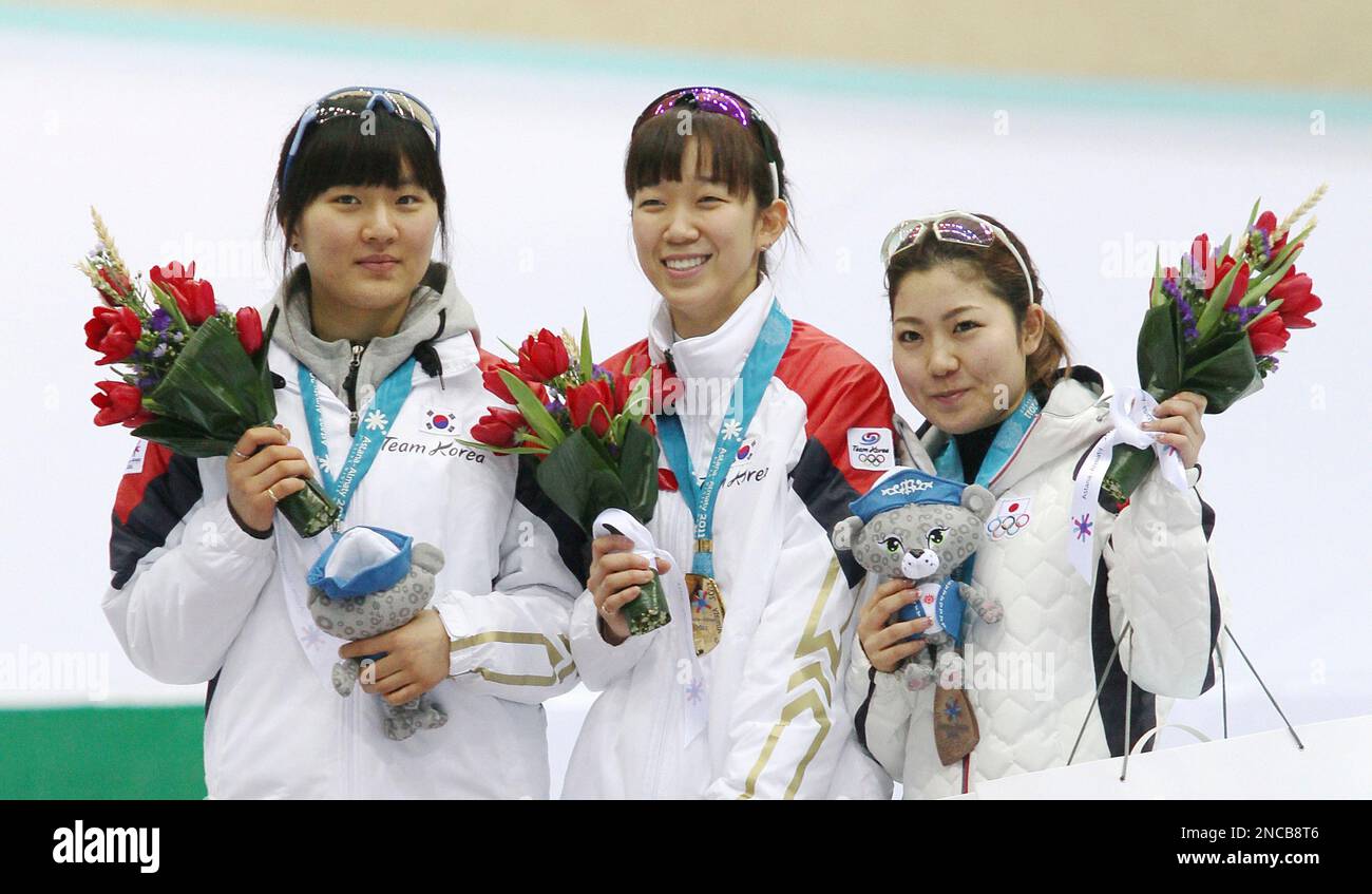 South Korea's Cho Ha-Ri, center, Park Seung-Hi, left, and Japan's Biba ...