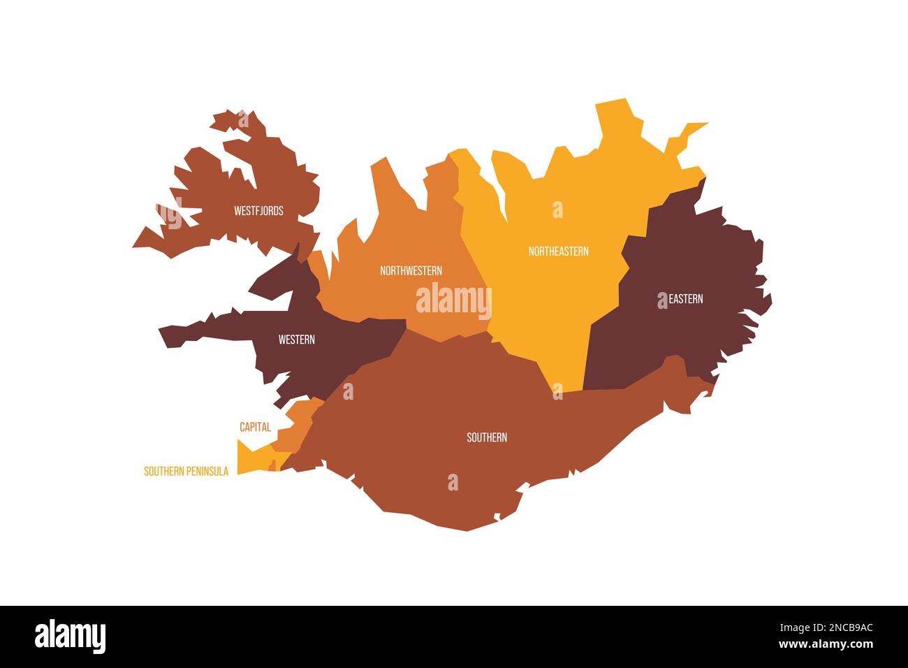 Iceland political map of administrative divisions - regions. Flat ...