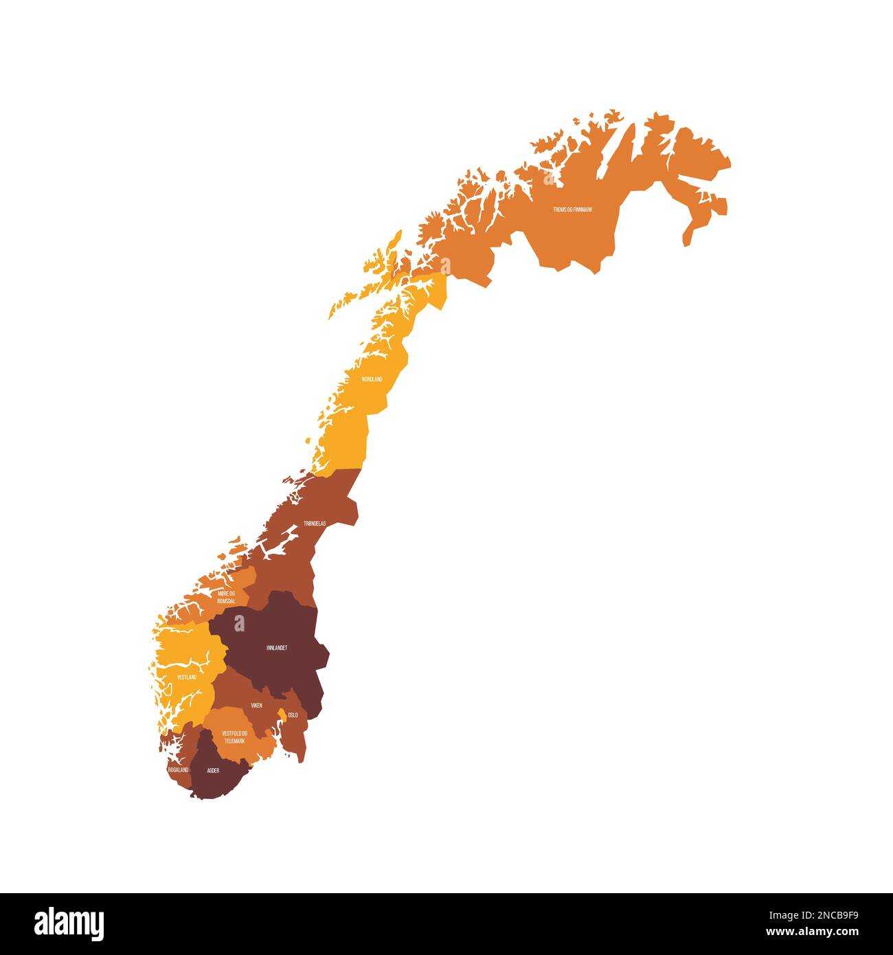 Norway political map of administrative divisions - counties and ...