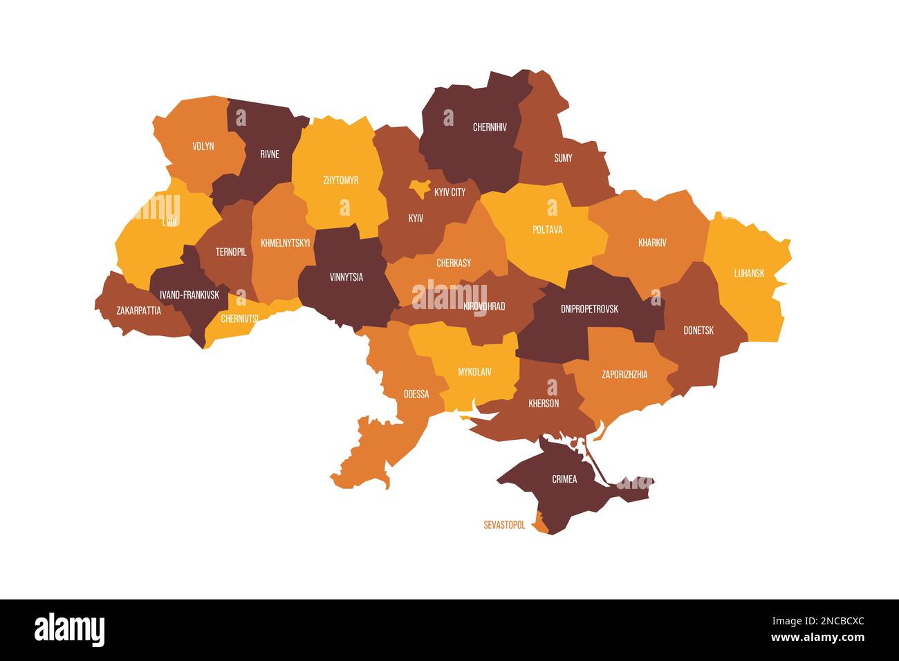 Ukraine political map of administrative divisions - regions, two cities ...