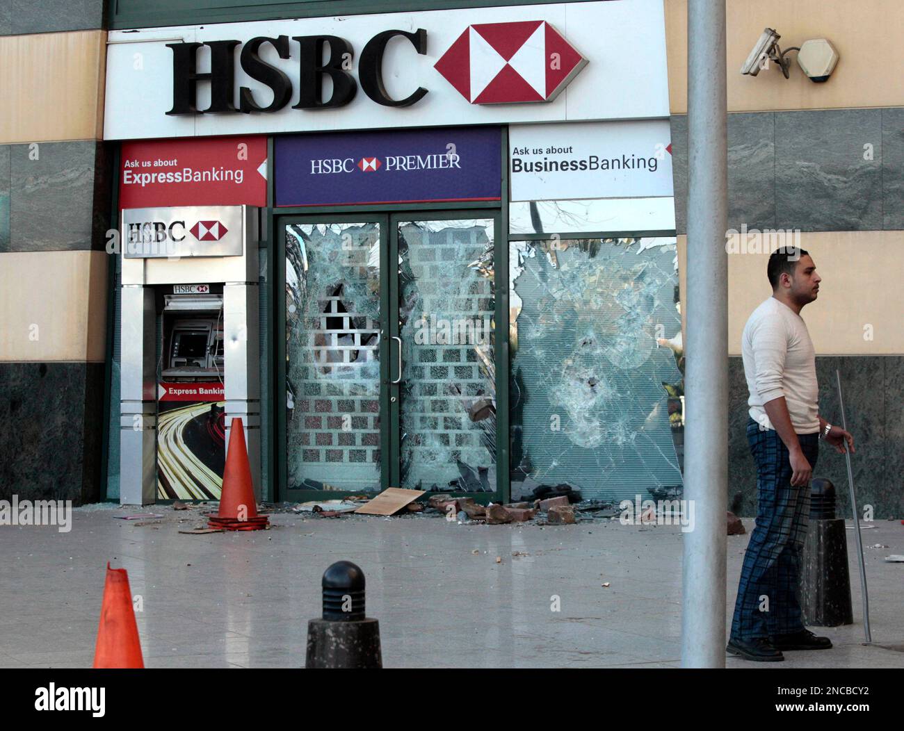 A HSBC bank branch remains damaged on the Arcadia shopping center, that ...