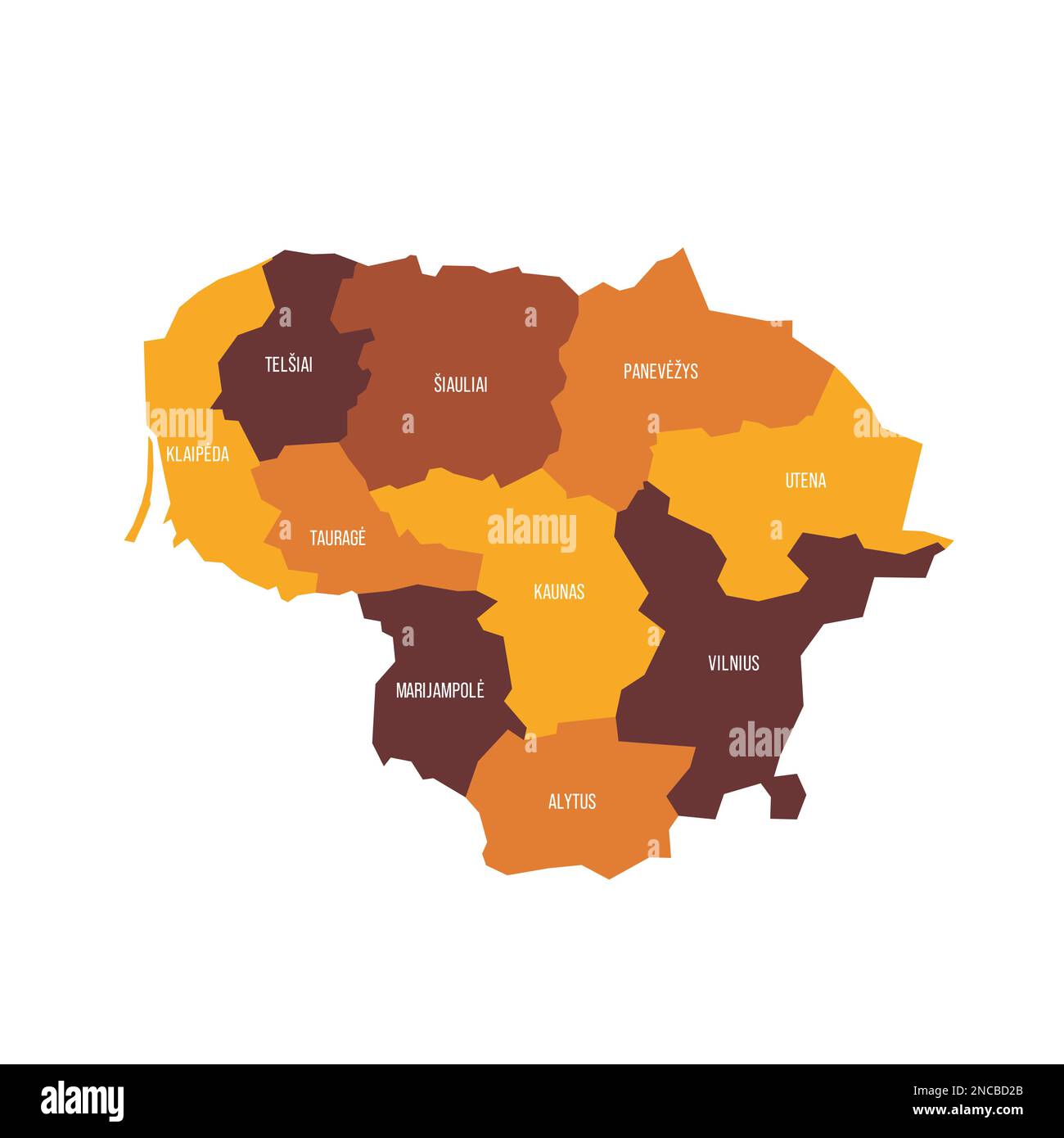 Lithuania political map of administrative divisions - counties. Flat ...