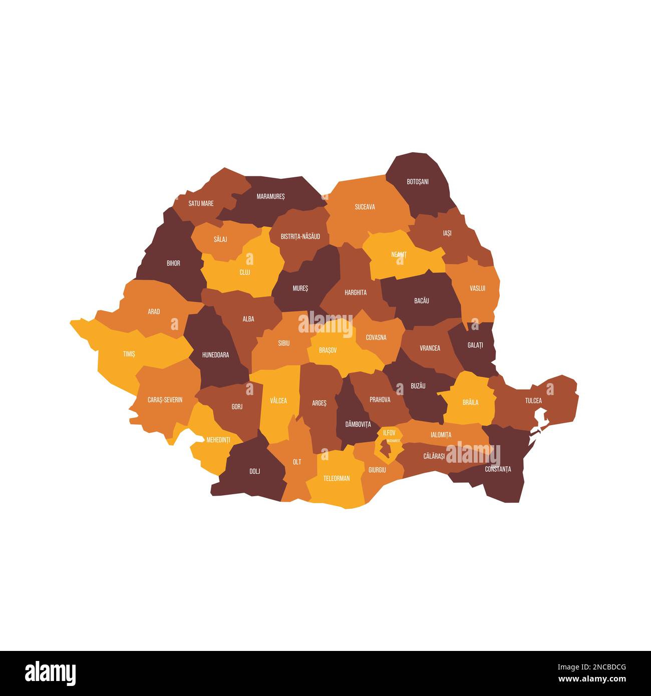 Romania political map of administrative divisions - counties and autonomous municipality of ...