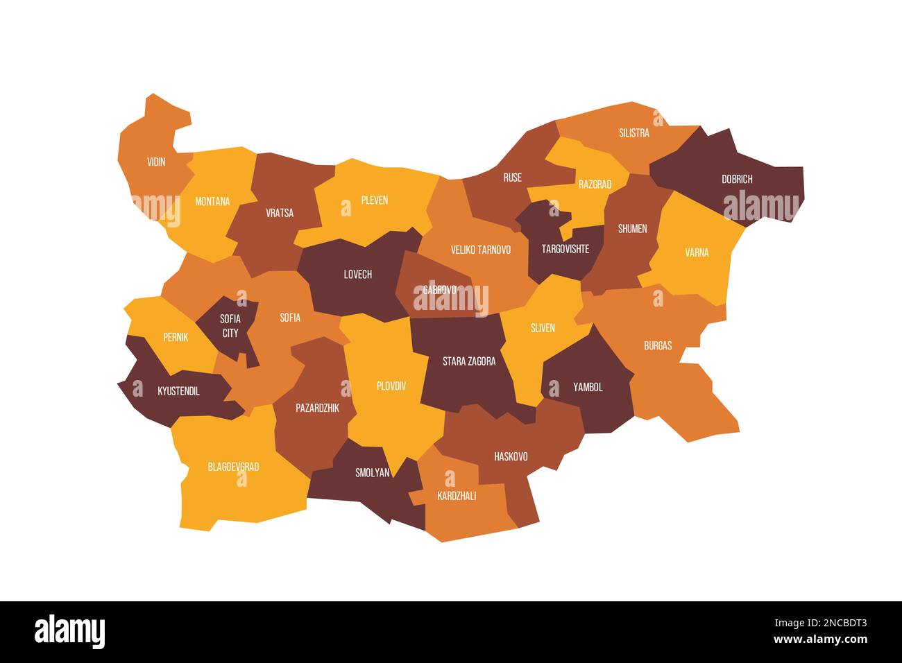 Bulgaria political map of administrative divisions - provinces and regions. Flat vector map with ...