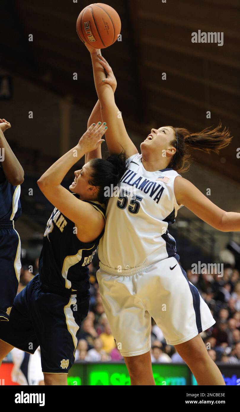 Villanova center Heather Scanlon (55) and Notre Dame forward Becca ...