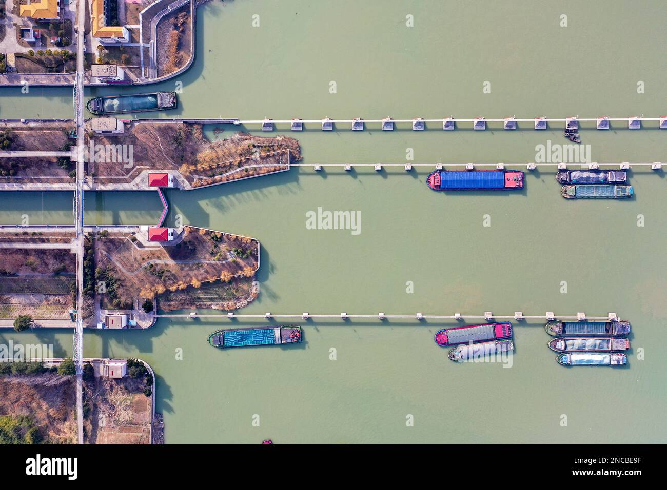 SUQIAN, CHINA - FEBRUARY 14, 2023 - Coal cargo ships pass through the ...