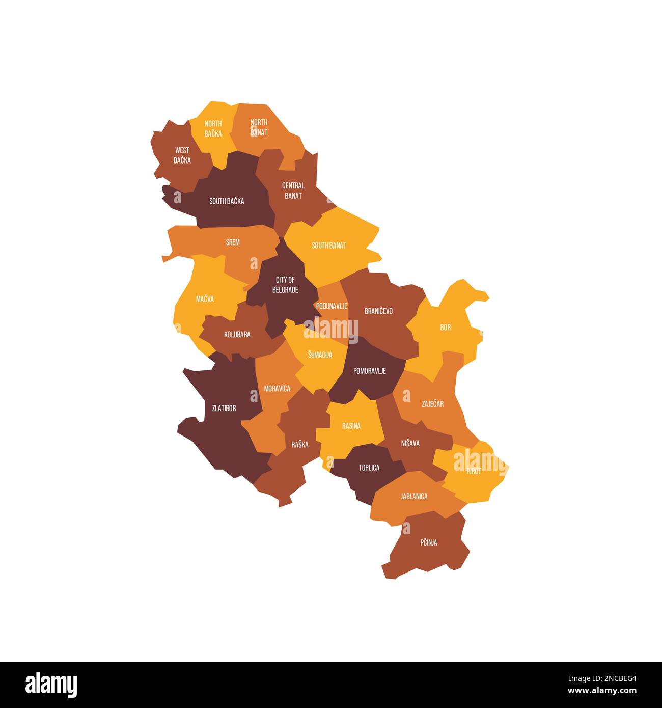 Serbia political map of administrative divisions - okrugs and ...