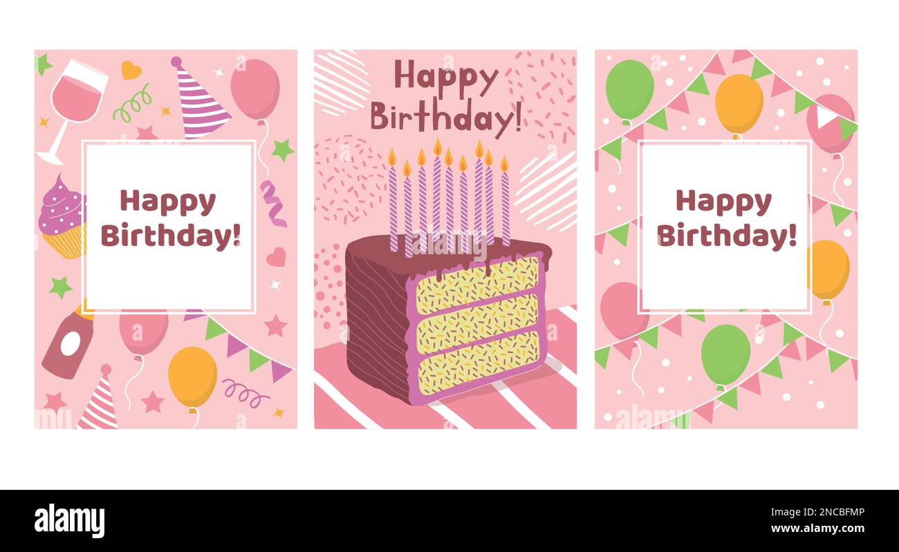 Set of cute birthday greeting cards Stock Vector Image & Art - Alamy