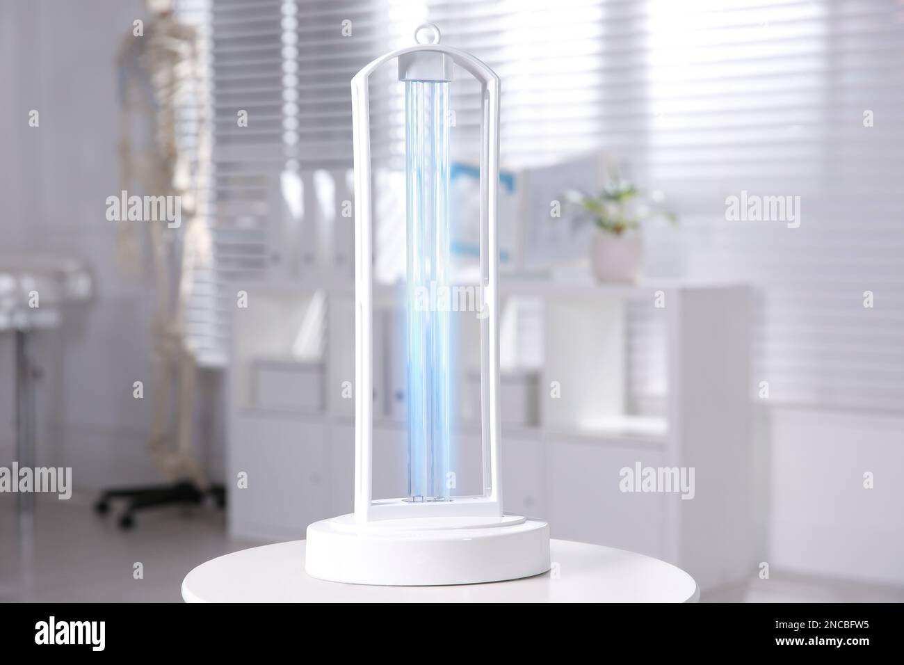 UV lamp for light sterilization on white table in hospital Stock Photo ...