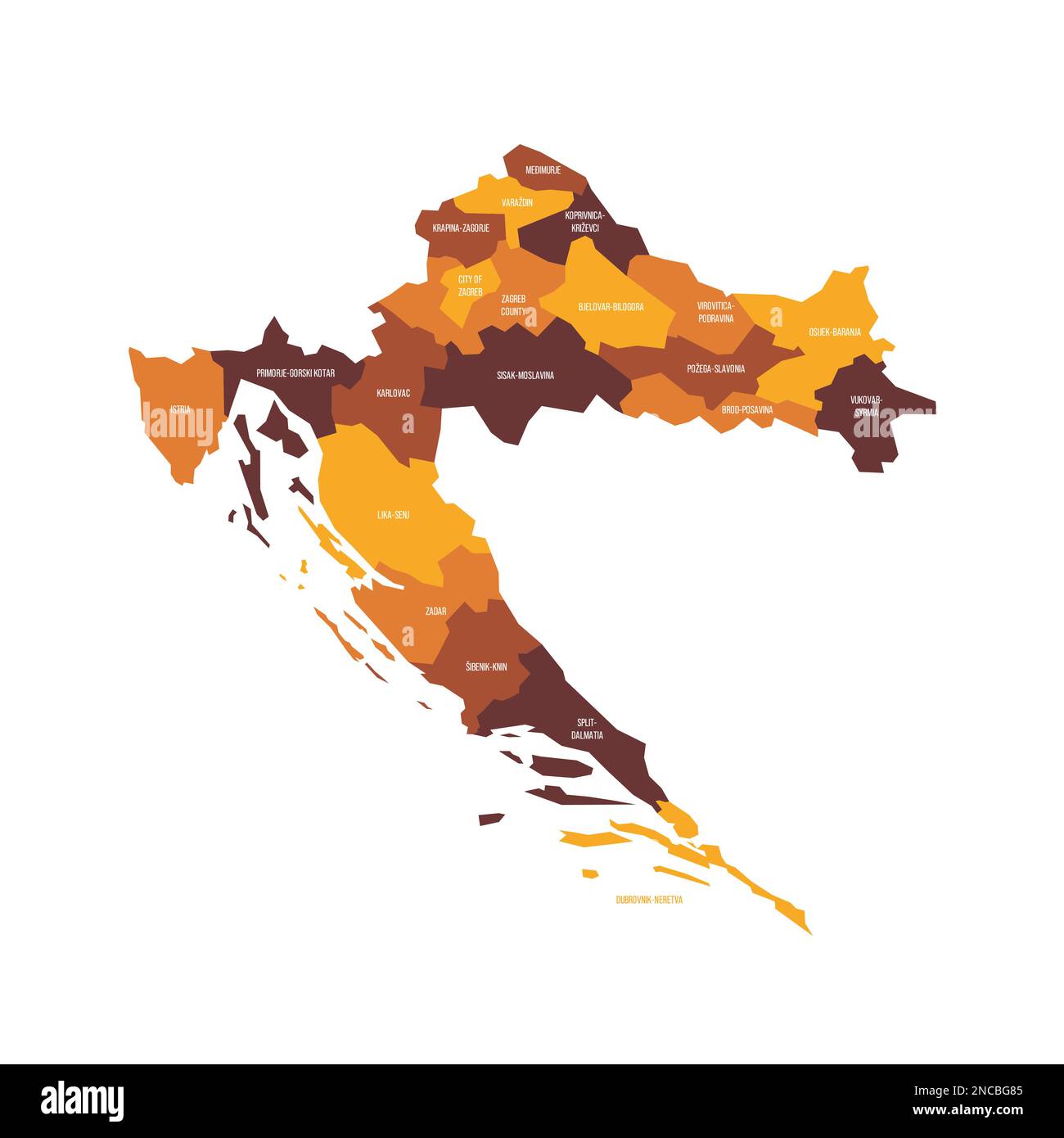 Croatia political map of administrative divisions - counties. Flat ...