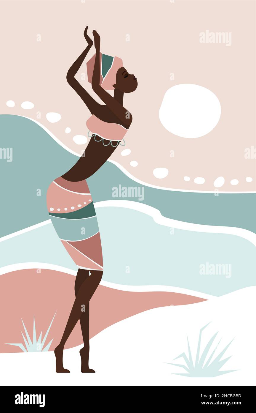 African woman in traditional dress. Decorative afro design portrait ...