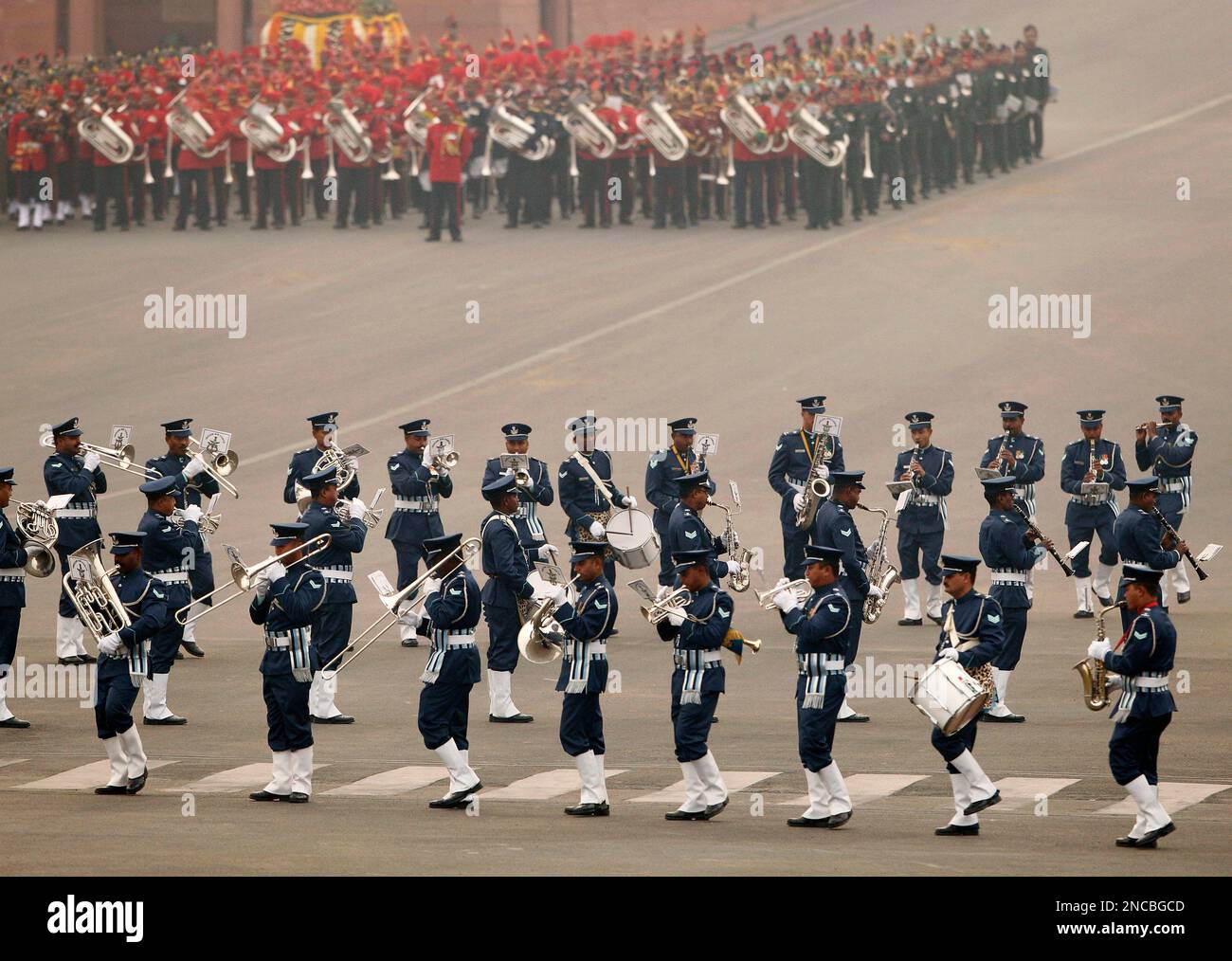 Defense bands perform during the Beating the Retreat ceremony in New ...