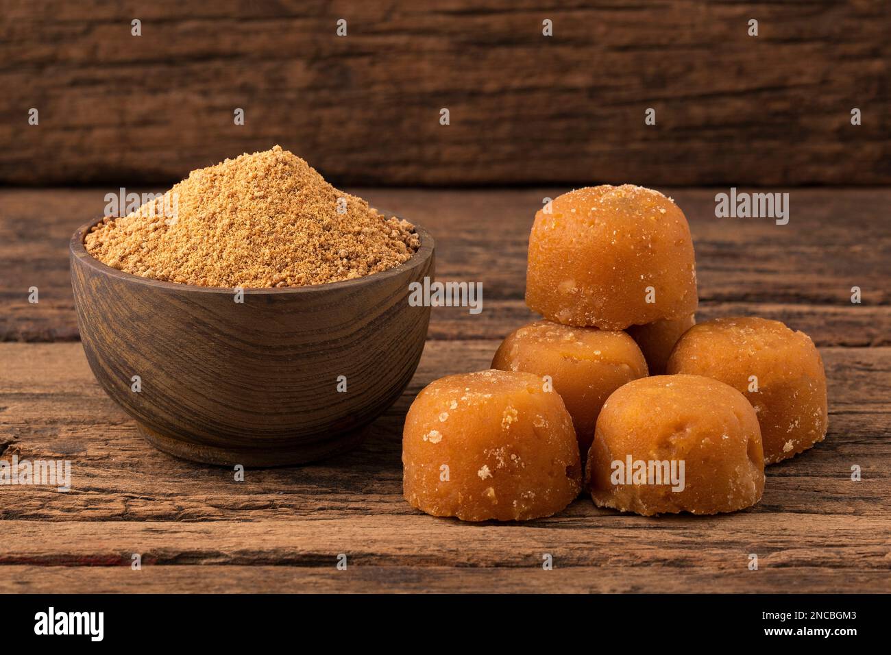 Saccharum officinarum - Blocks and powder of sugarcane panela Stock ...