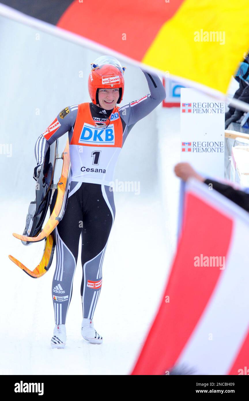 Germany's Tatjana Hufner celebrates in the finish area after winning ...