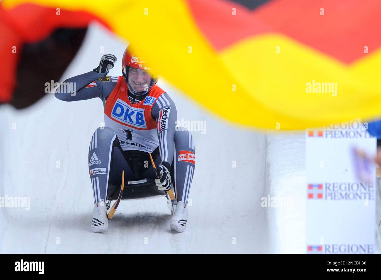 Germany's Tatjana Hufner celebrates in the finish area after winning ...