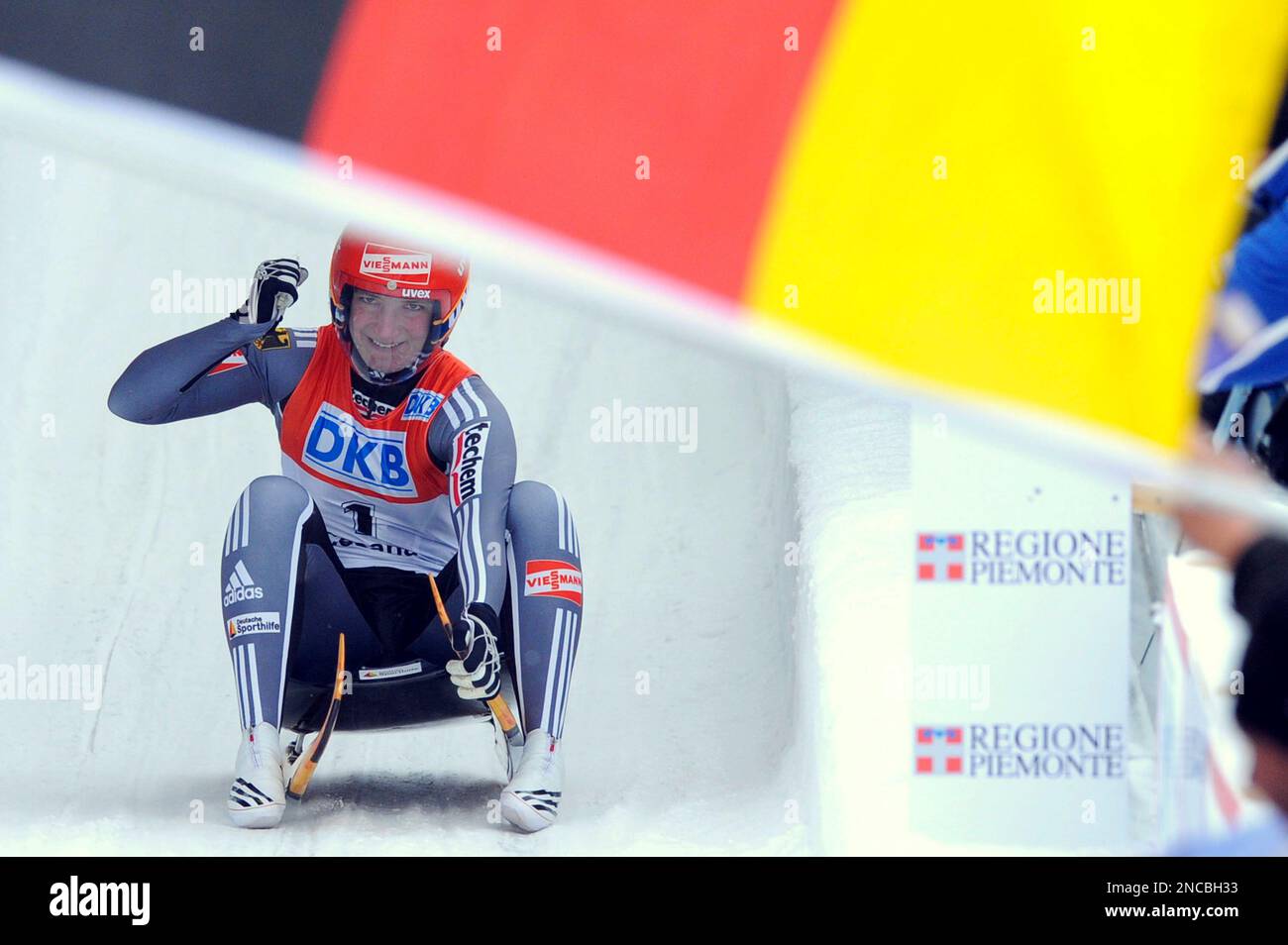 Germany's Tatjana Hufner celebrates in the finish area after winning ...