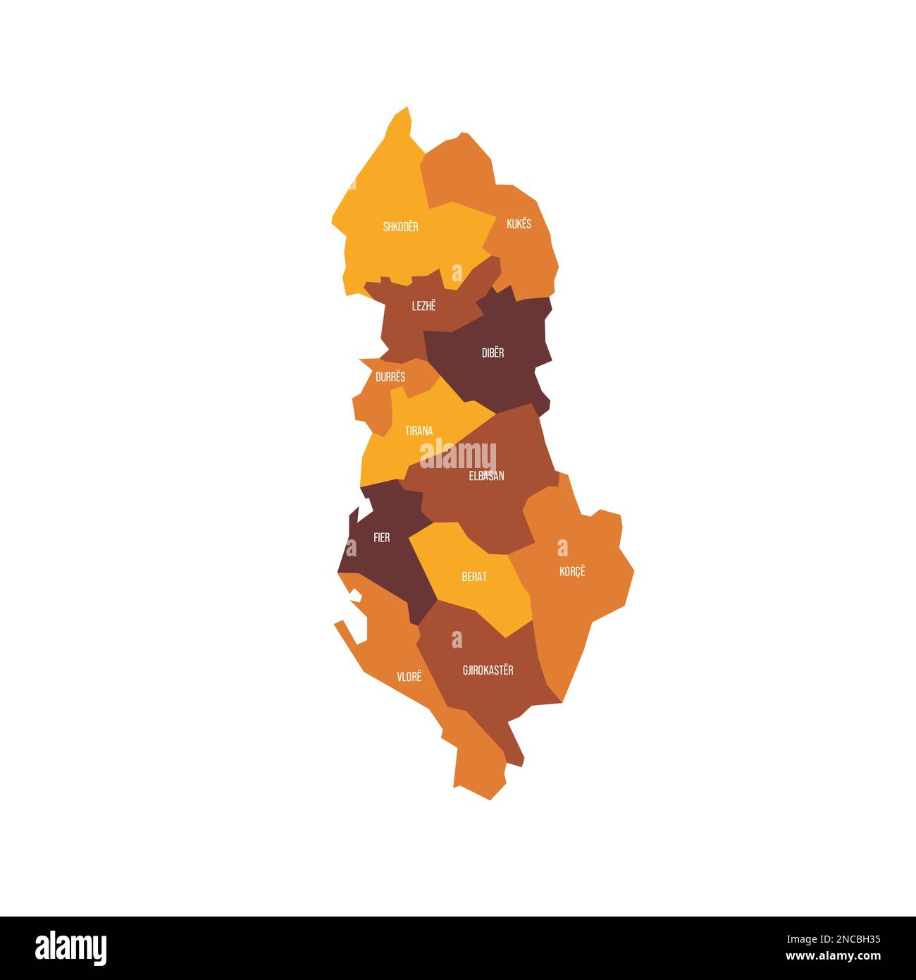 Albania political map of administrative divisions - counties. Flat ...
