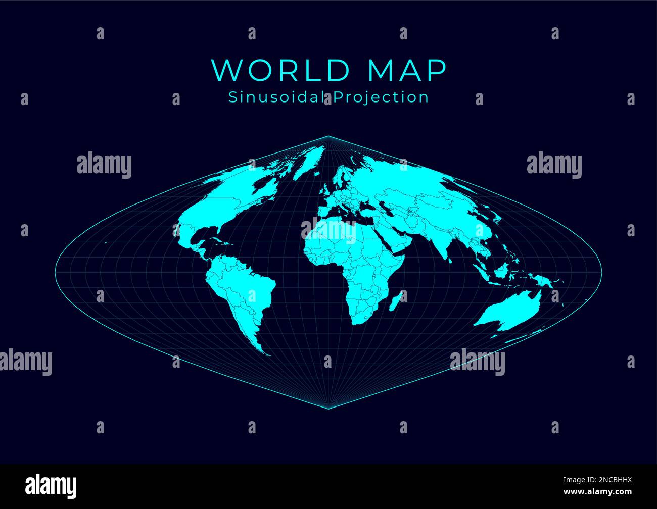 Map of The World. Sinusoidal projection. Futuristic Infographic world ...