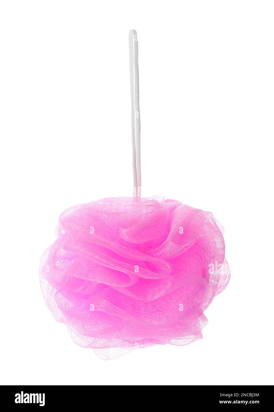 New pink shower puff isolated on white Stock Photo - Alamy