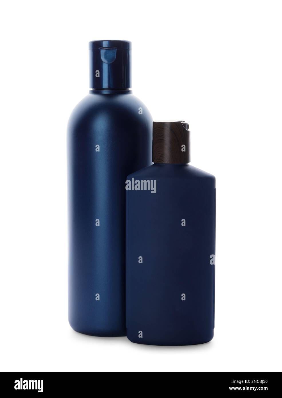 Bottles with personal hygiene products on white background Stock Photo ...