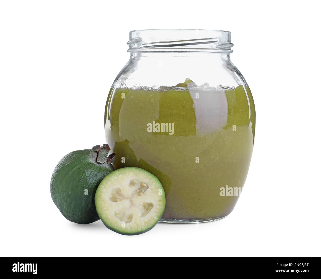 Feijoa jam in glass jar and fresh fruits on white background Stock Photo - Alamy