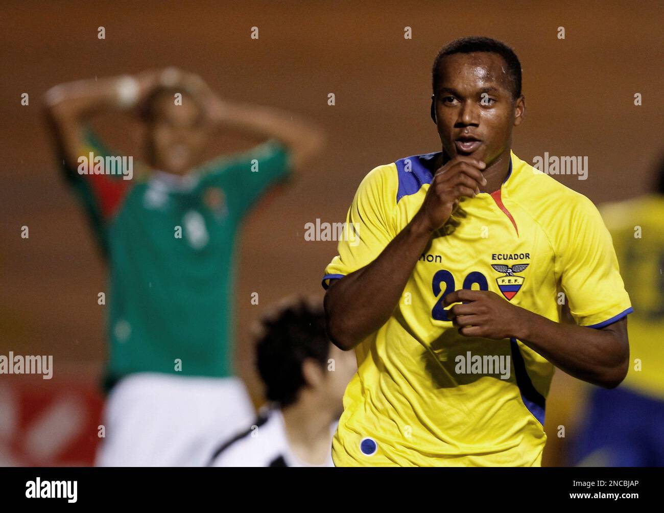 Ecuador's Walter Chala, right, celebrates his goal against Bolivia ...