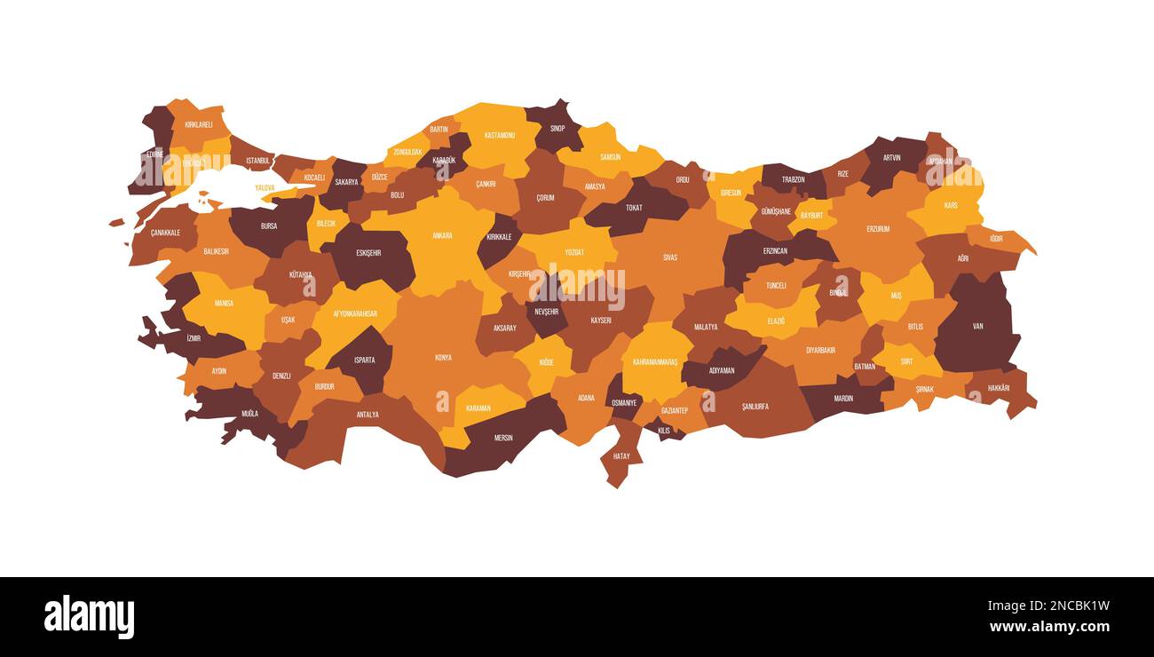 Turkey political map of administrative divisions - provinces. Flat ...