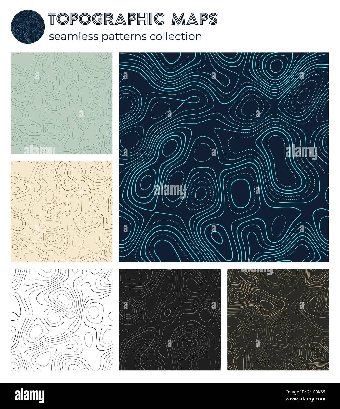 Topographic maps. Appealing isoline patterns, seamless design. Radiant ...