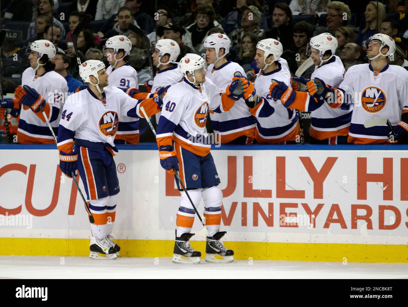 New York Islanders' Michael Grabner (40) and Rob Schremp (44) celebrate ...