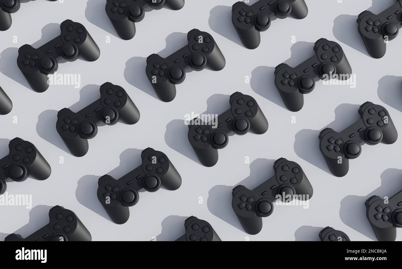 Black gamepad or joystick pattern set on white background with shadows ...