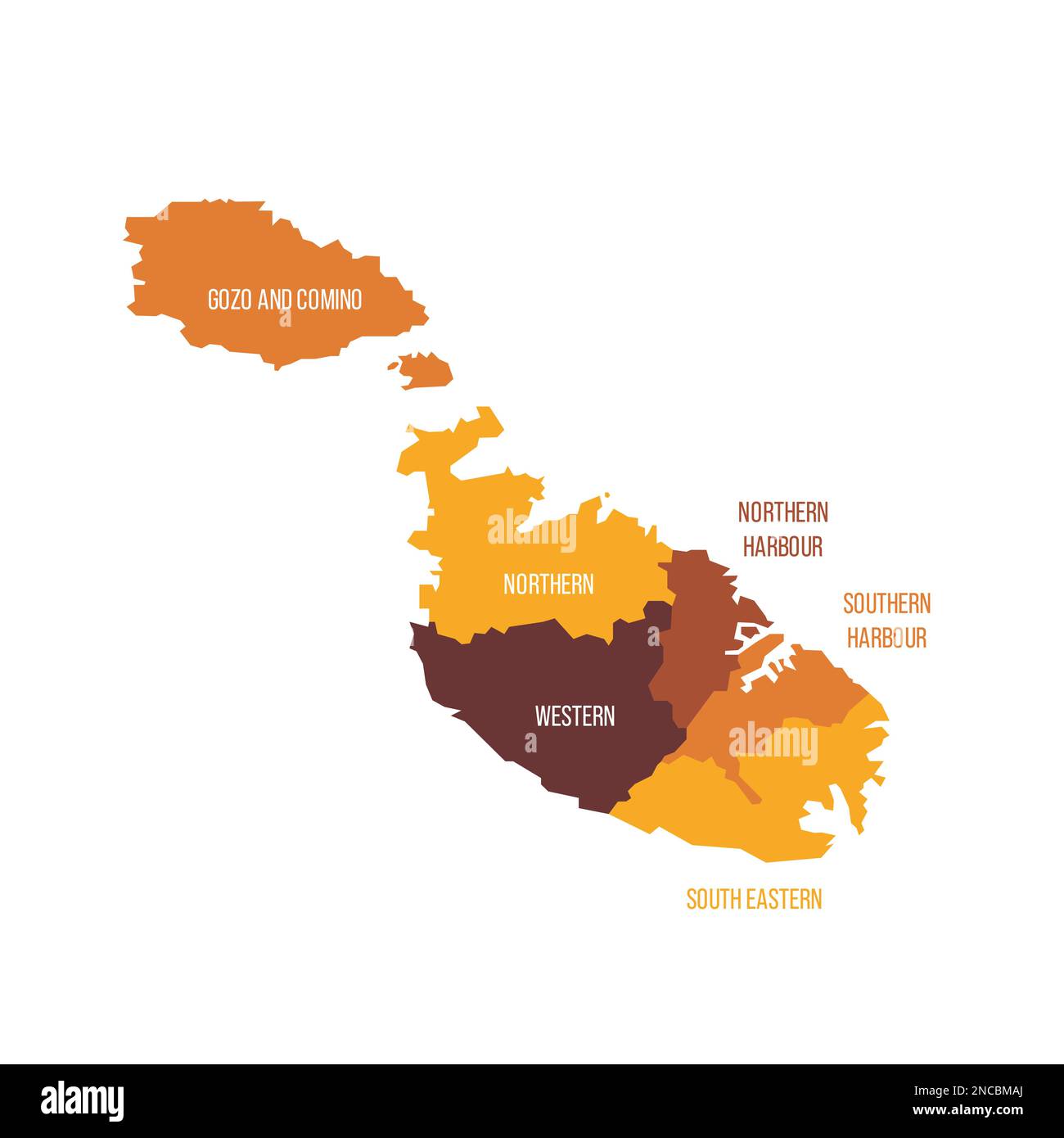 Malta political map of administrative divisions - regions. Flat vector ...