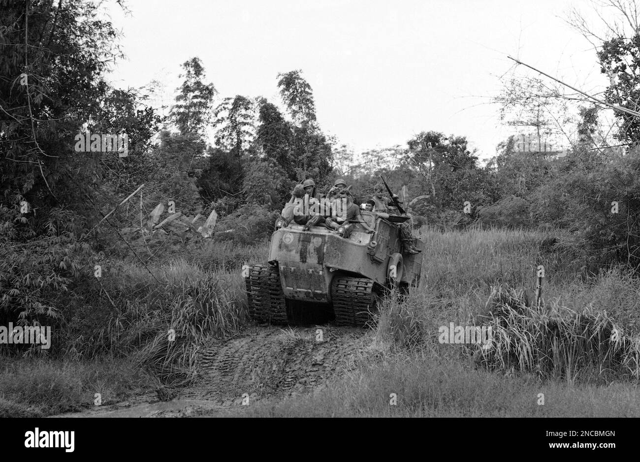 During a cordon operation south of Danang, Marines use an amphibious ...
