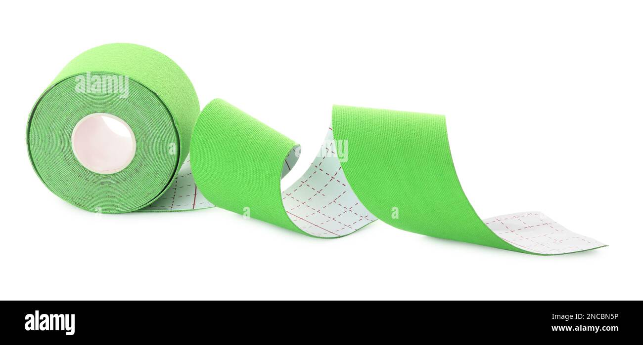 Green kinesio tape in roll on white background Stock Photo - Alamy