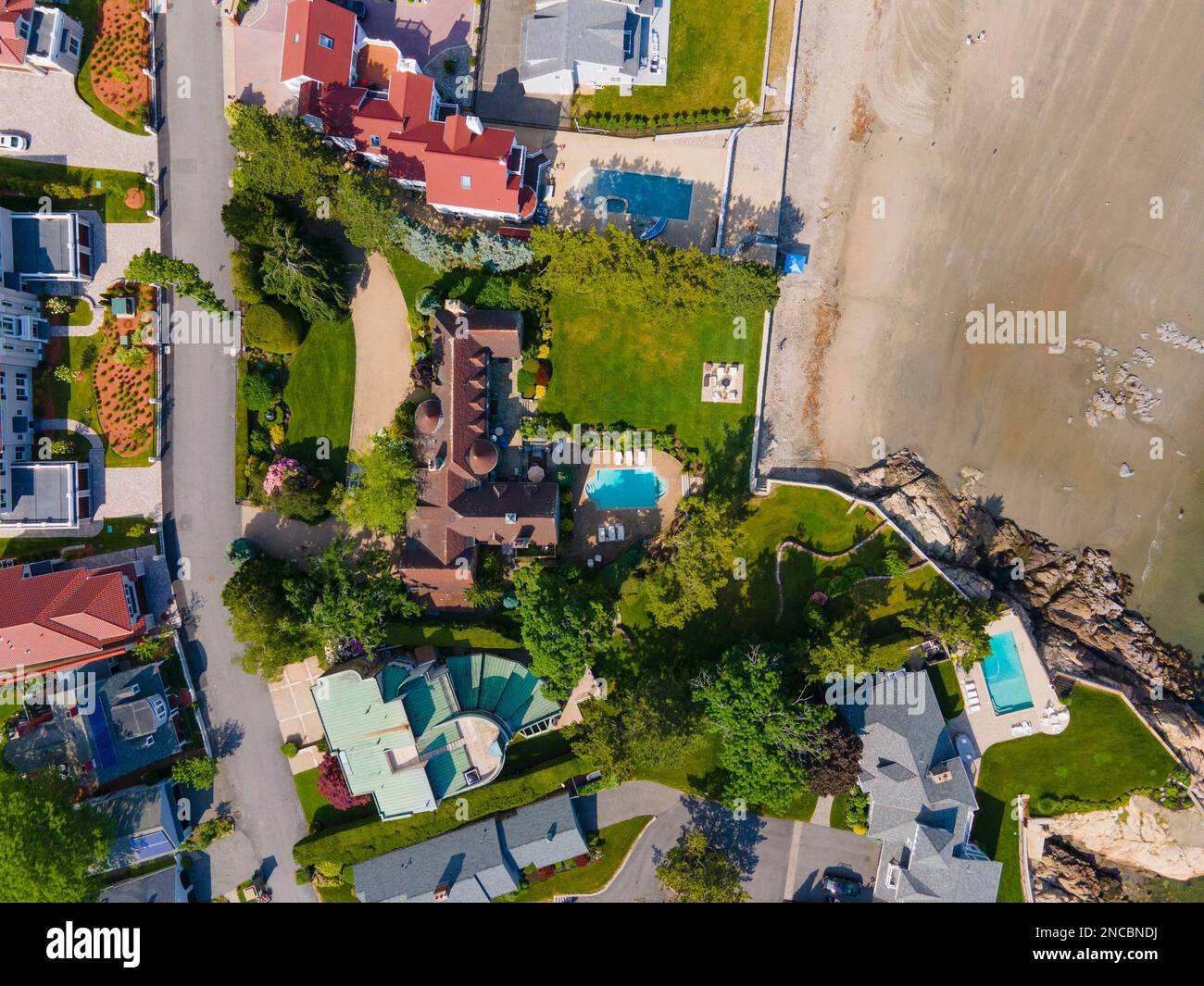 Historic luxurious mansions aerial view on Lincoln House Point at ...