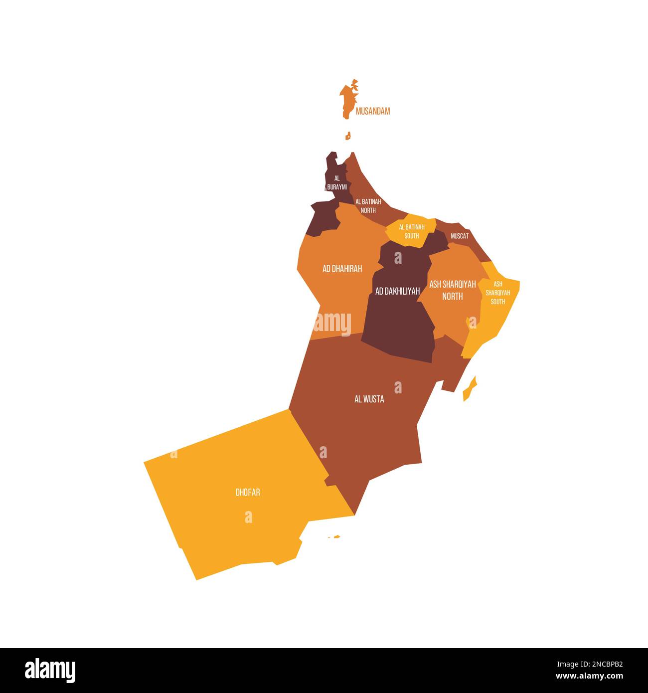 Oman political map of administrative divisions - governorates. Flat ...