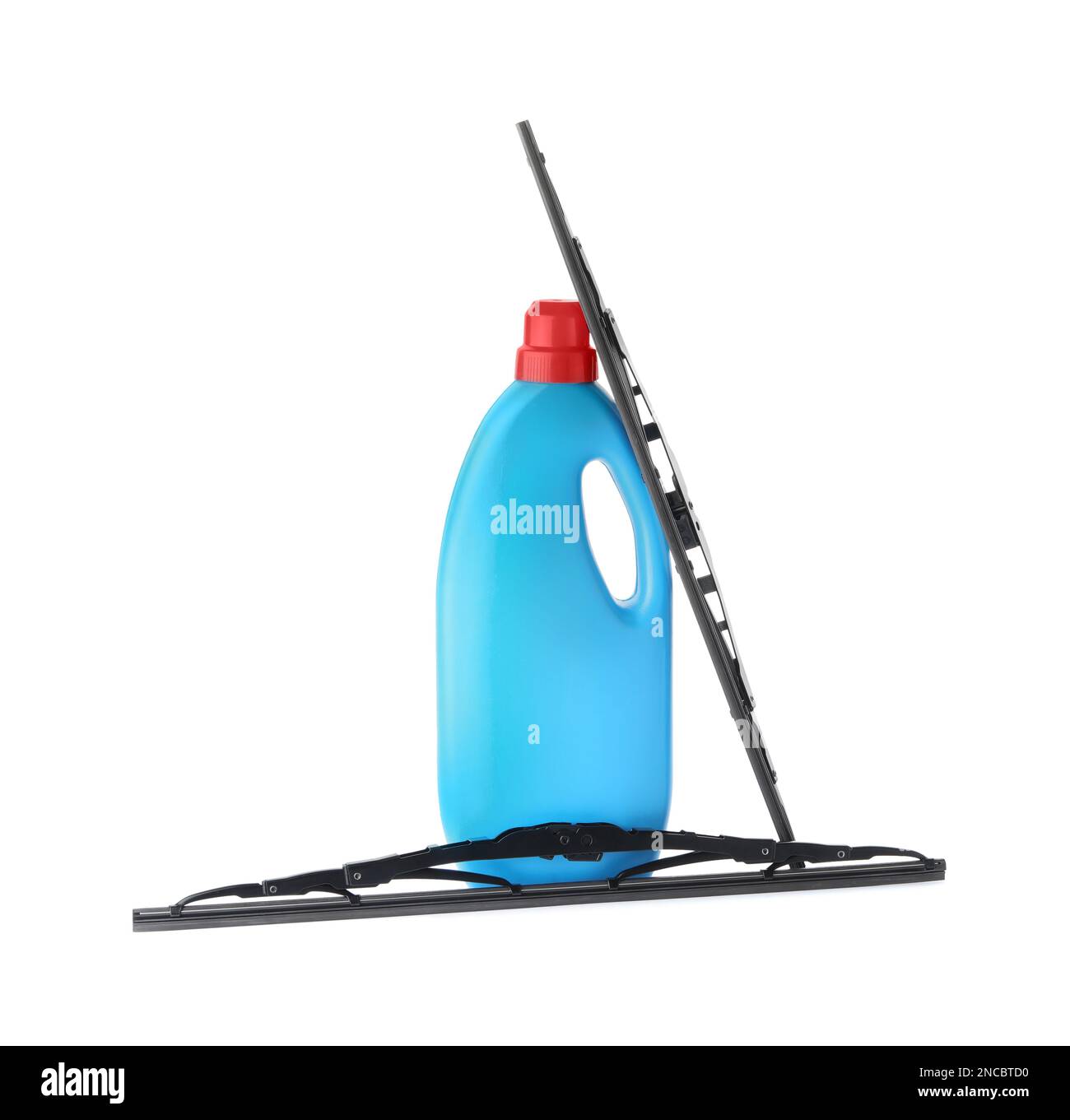 Bottle of windshield washer fluid and wipers on white background Stock ...