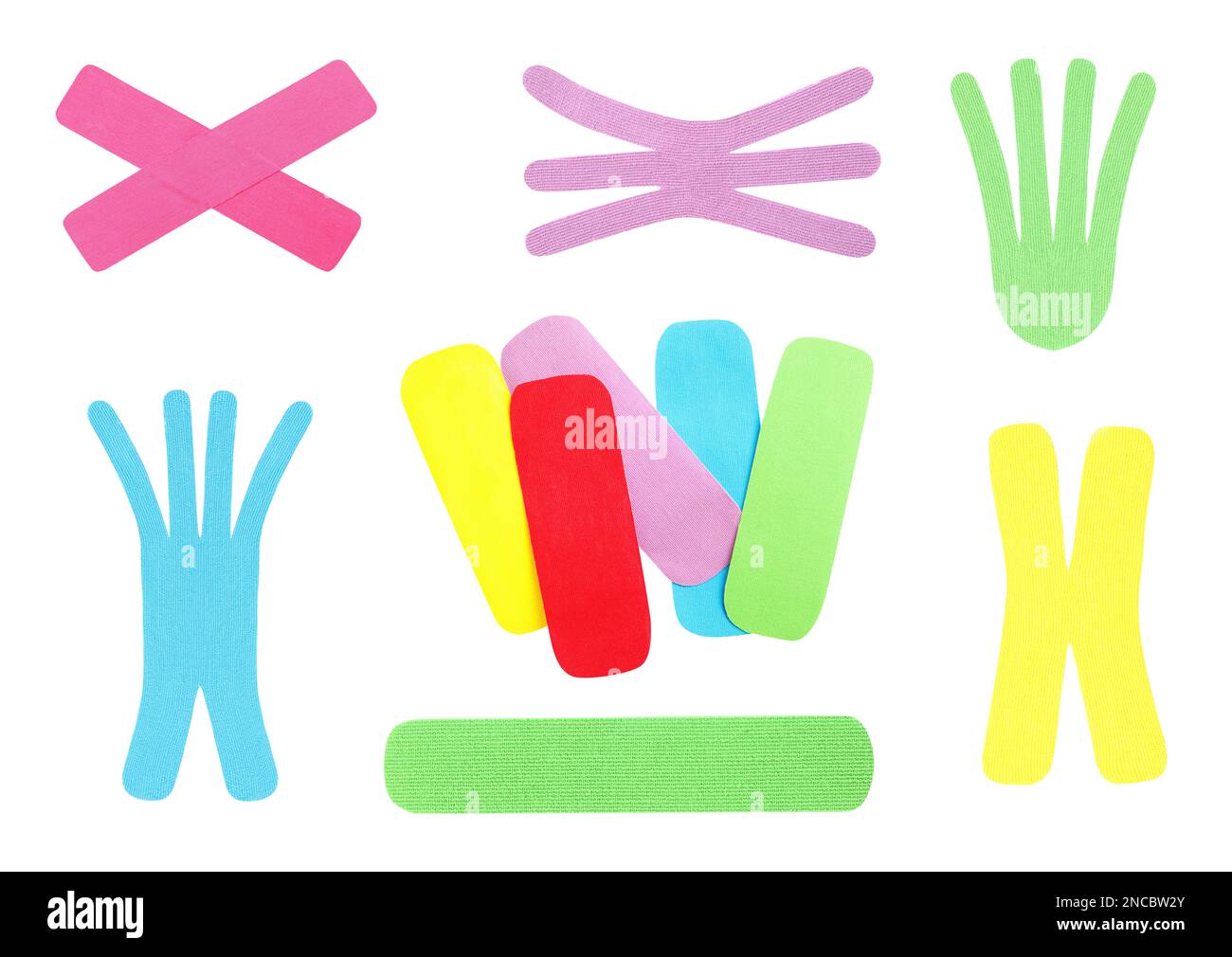 Set with different color kinesio tapes on white background Stock Photo ...