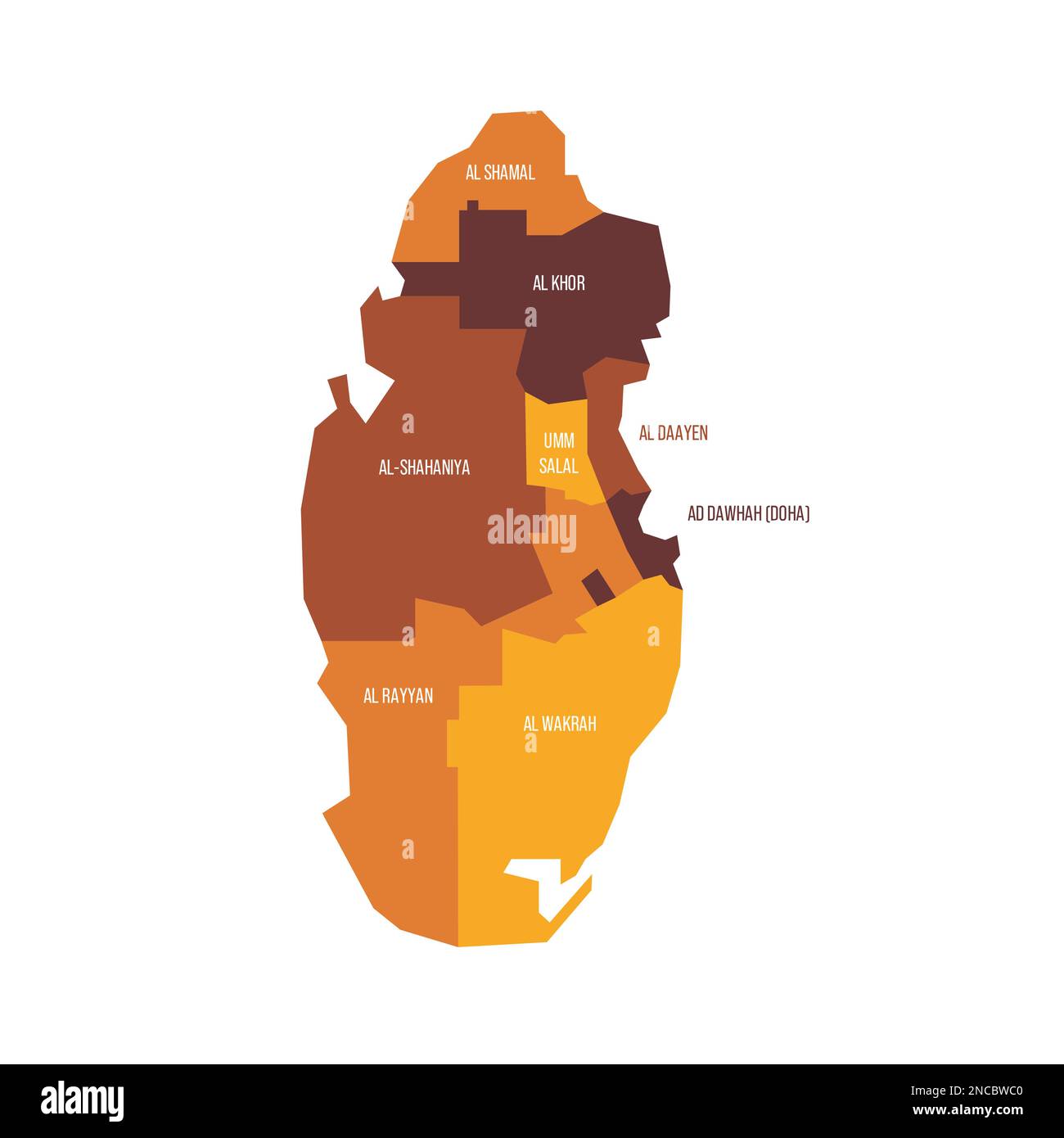 Qatar political map of administrative divisions - municipalities. Flat ...