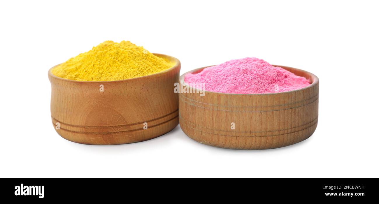 Colorful powder dyes in bowls on white background. Holi festival Stock ...