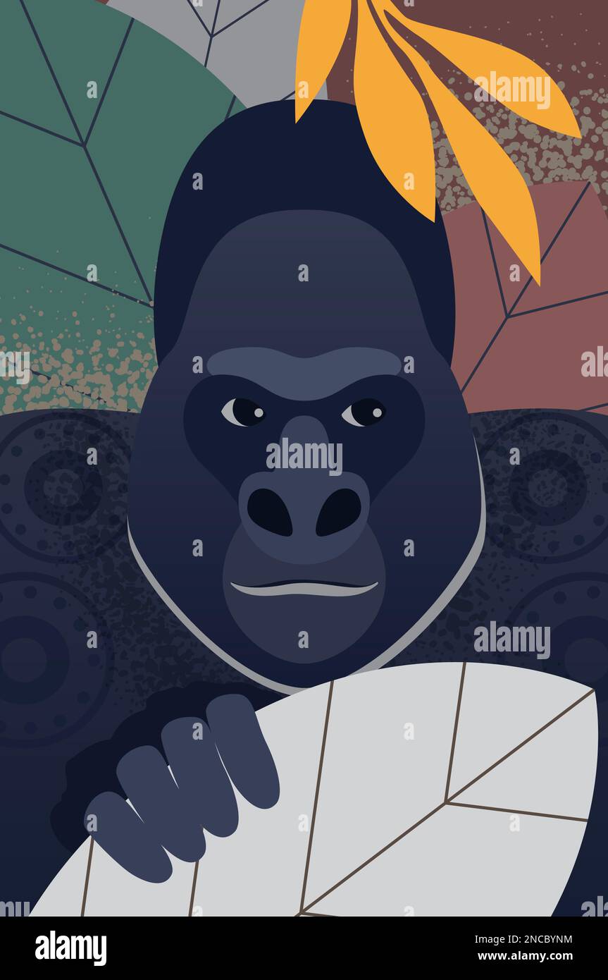 African gorilla portrait. Tropical exotic fauna, king kong face vector ...
