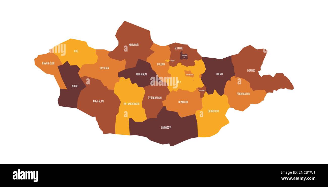 Mongolia political map of administrative divisions - provinces and khot ...