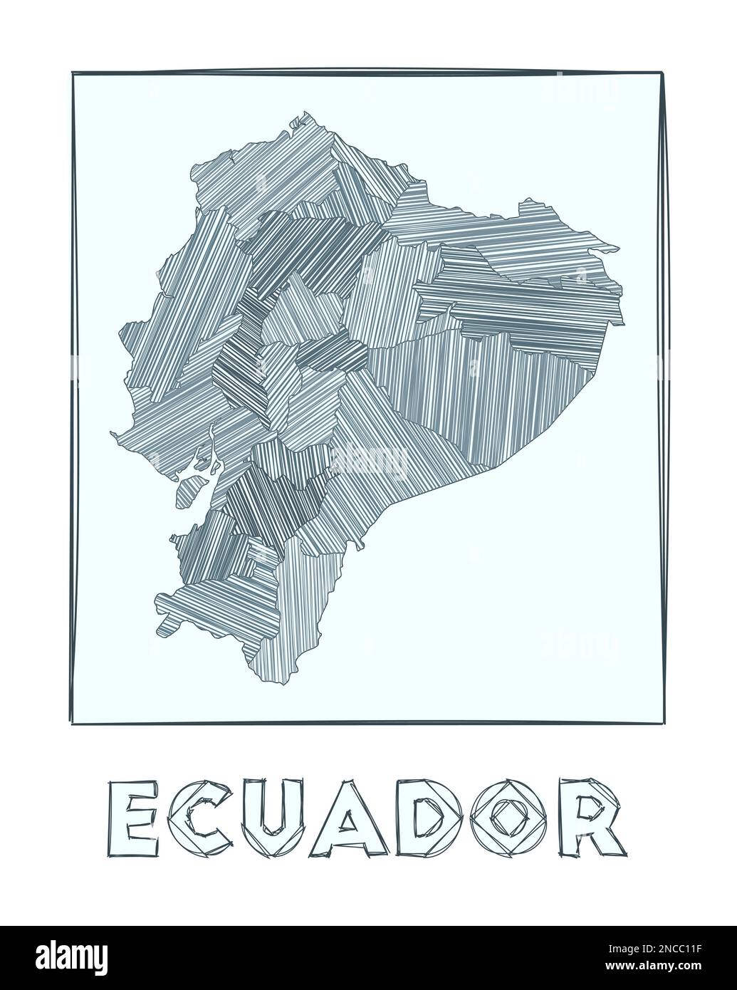 Sketch map of Ecuador. Grayscale hand-drawn map of the country. Filled ...