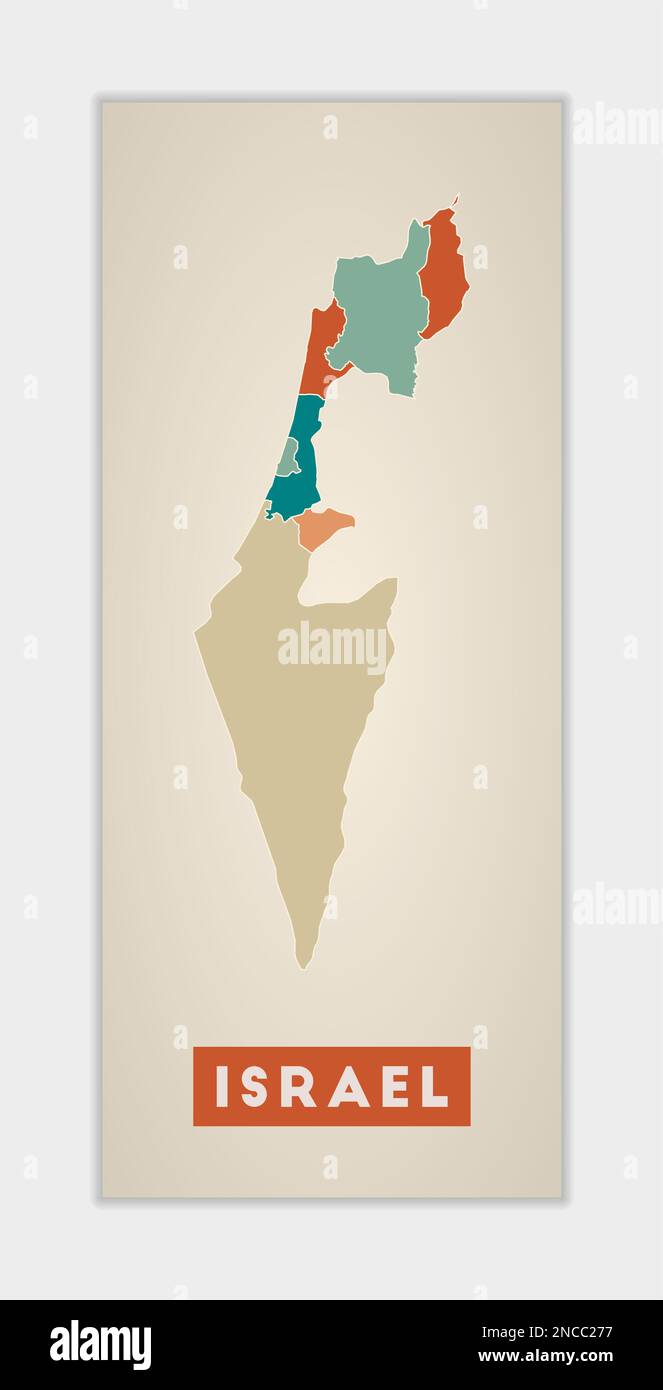 Israel poster. Map of the country with colorful regions. Shape of ...
