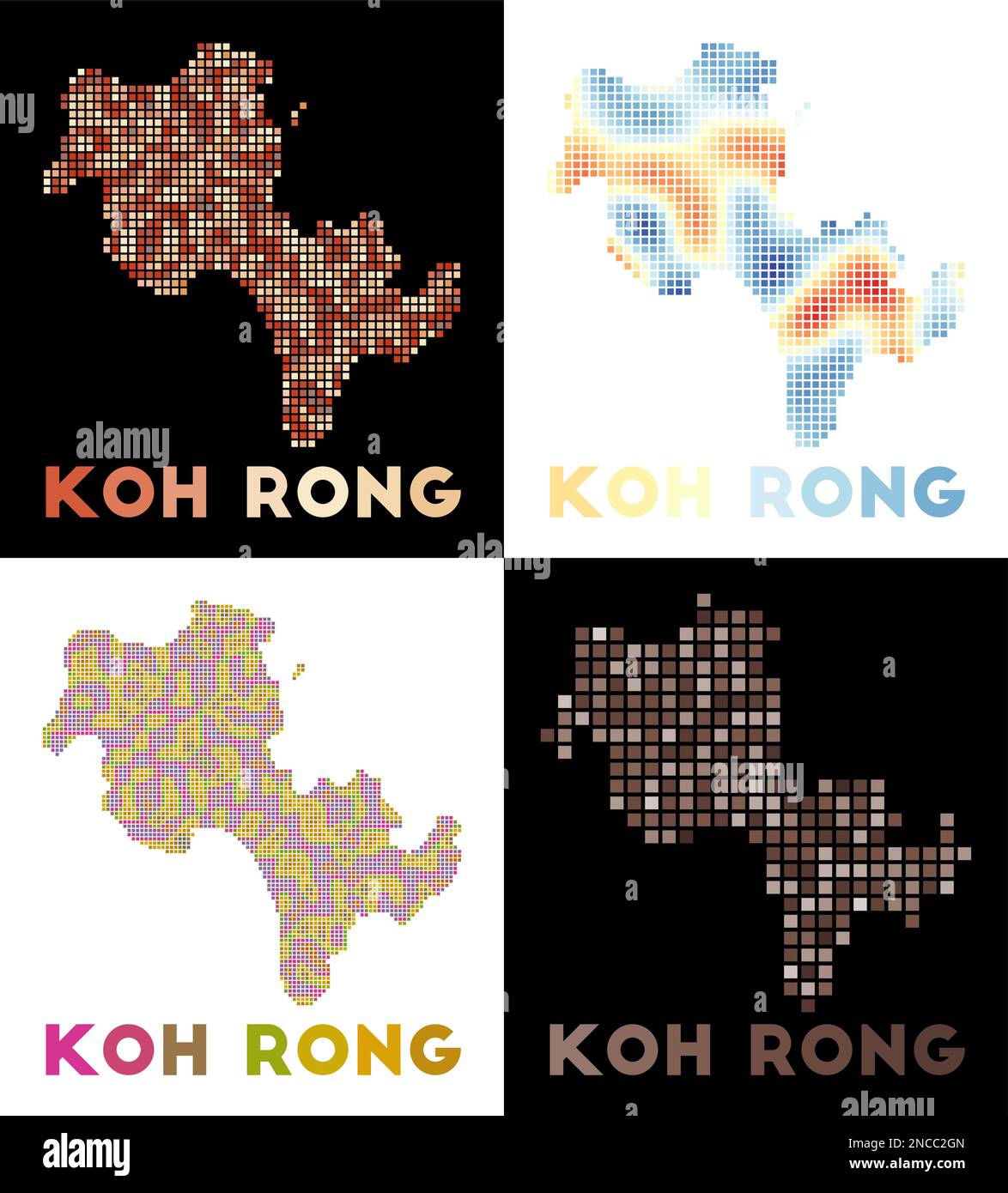 Koh Rong map. Collection of maps of Koh Rong in dotted style. Borders ...