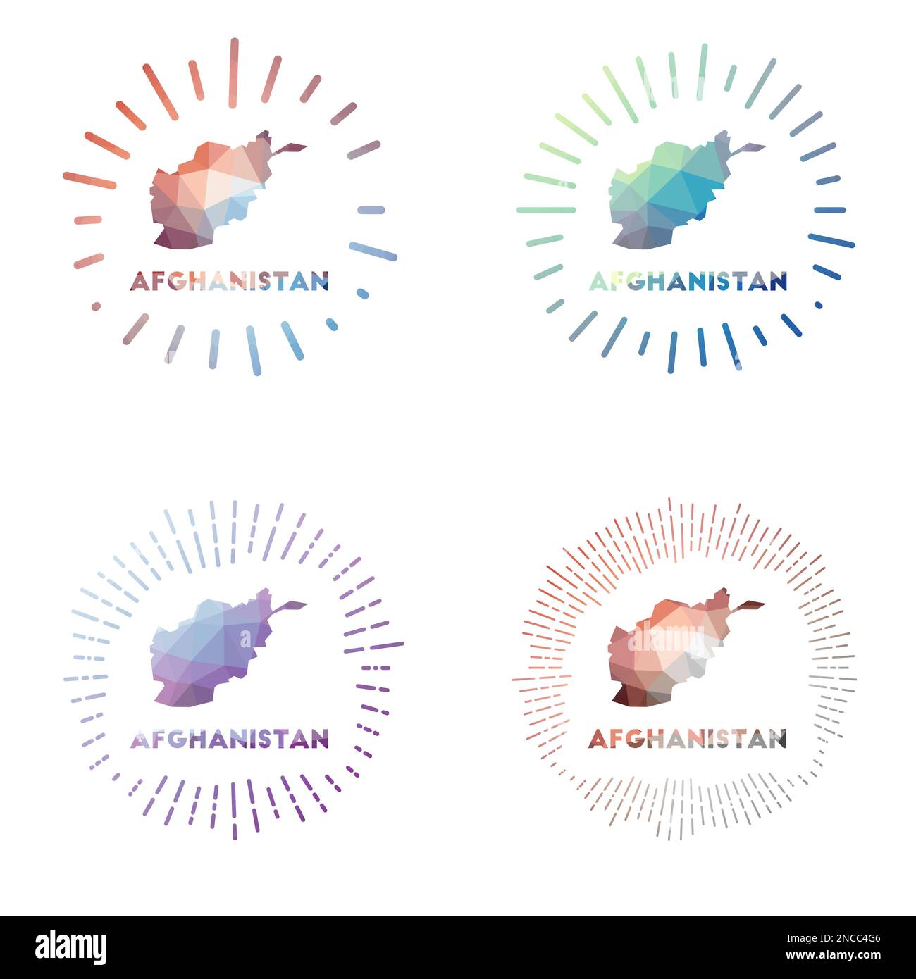 Afghanistan low poly sunburst set. Logo of country in geometric ...