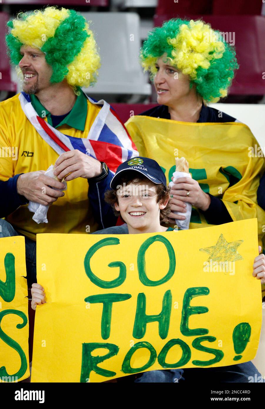 Australian fans cheer for their team before the AFC Asian Cup semifinal ...