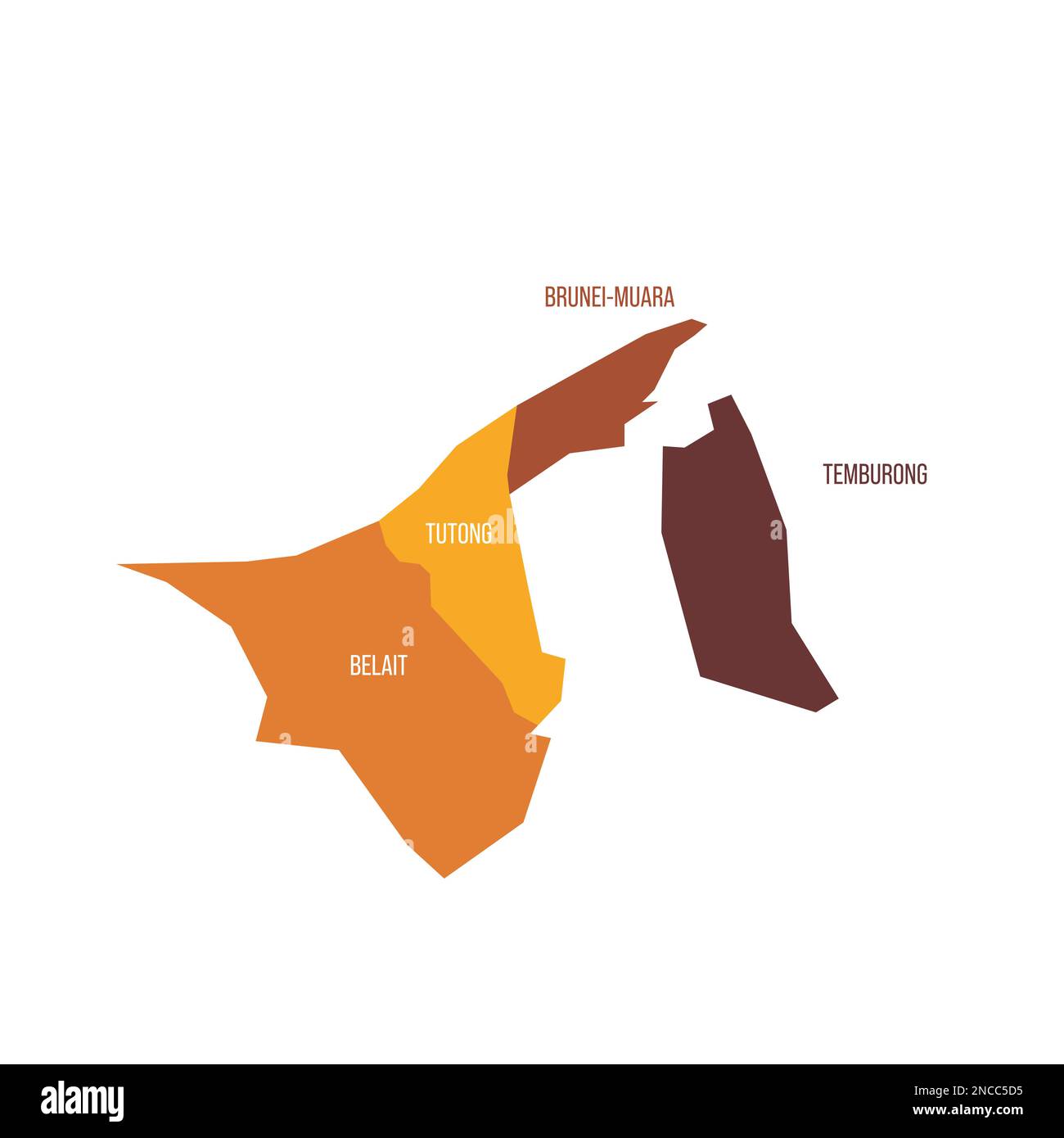 Brunei political map of administrative divisions - districts. Flat ...