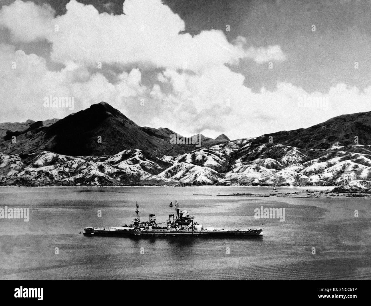 British battleship H.M.S. Anson at anchor in Victoria Harbour, Hong ...
